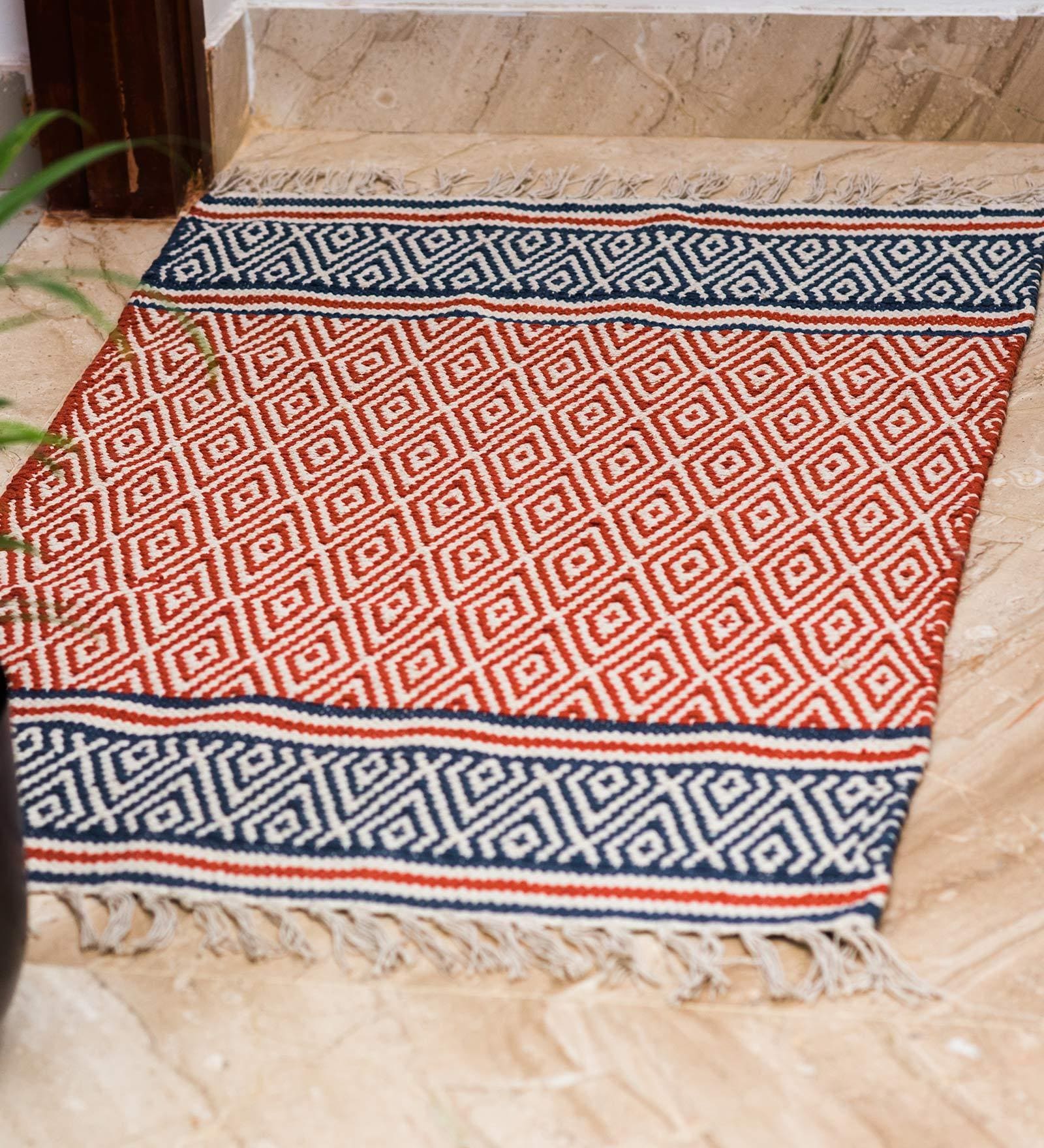 Buy Geometrical Pattern Cotton Machine Made 3 x 2 Feet Carpet by Ode ...