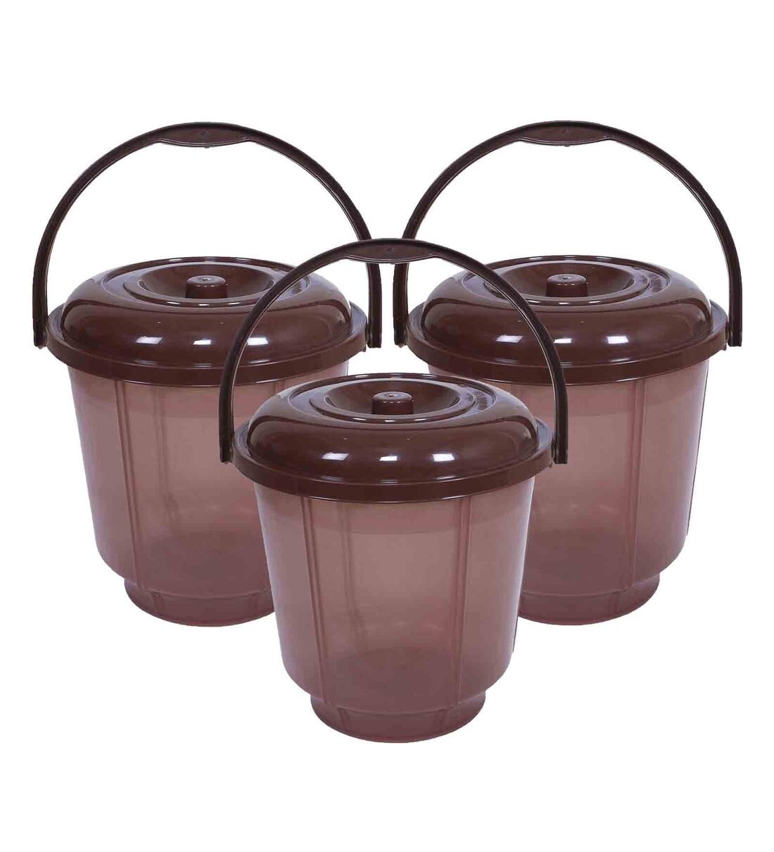 Buy 13 Ltrs Brown Plastic Bucket (Set of 3) By Kuber Industries Online ...