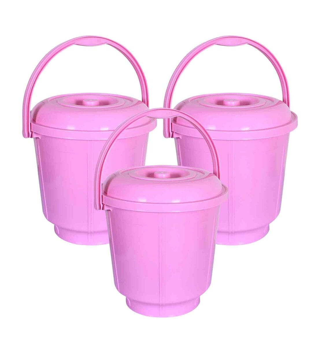 Buy 13 Ltrs Pink Plastic Bucket with Lid (Set of 3) By Kuber Industries ...