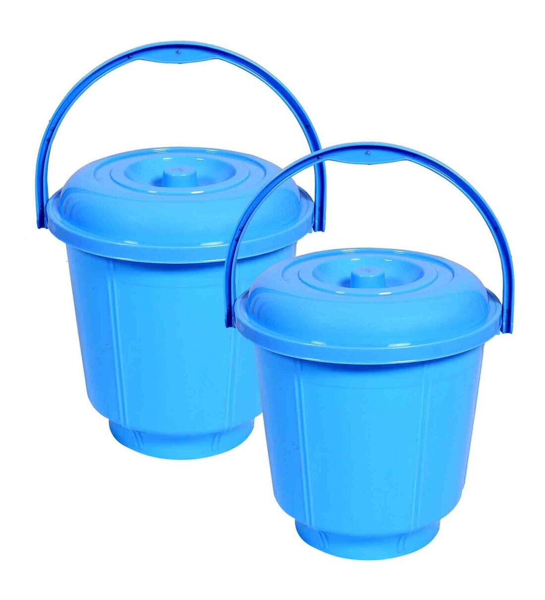 Buy 13 Ltrs Sky Blue Plastic Bucket with Lid (Set of 2) By Kuber ...