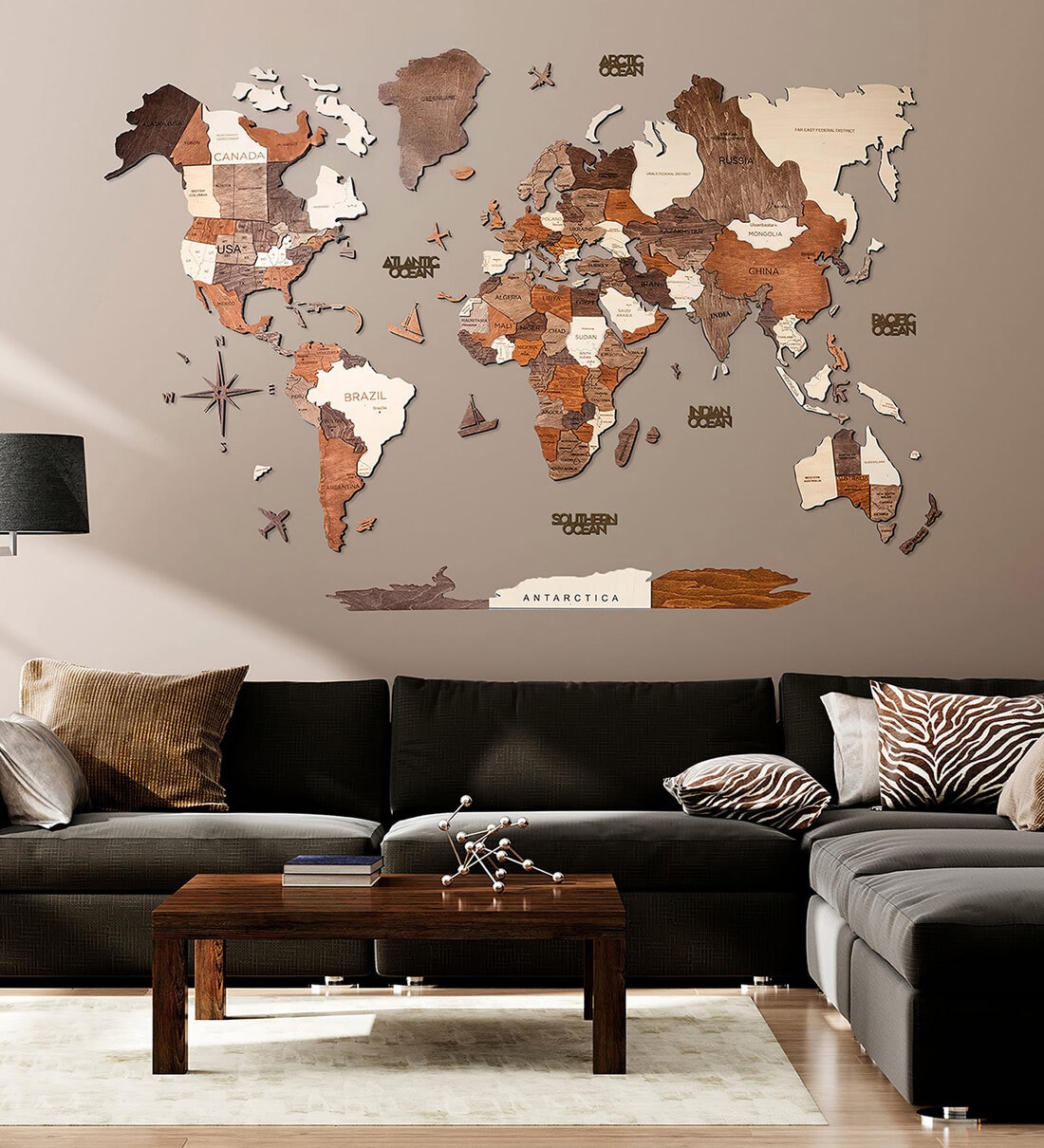 Buy 3D World Map Wooden Wall Art- L Size by Woodsify | Pepperfry