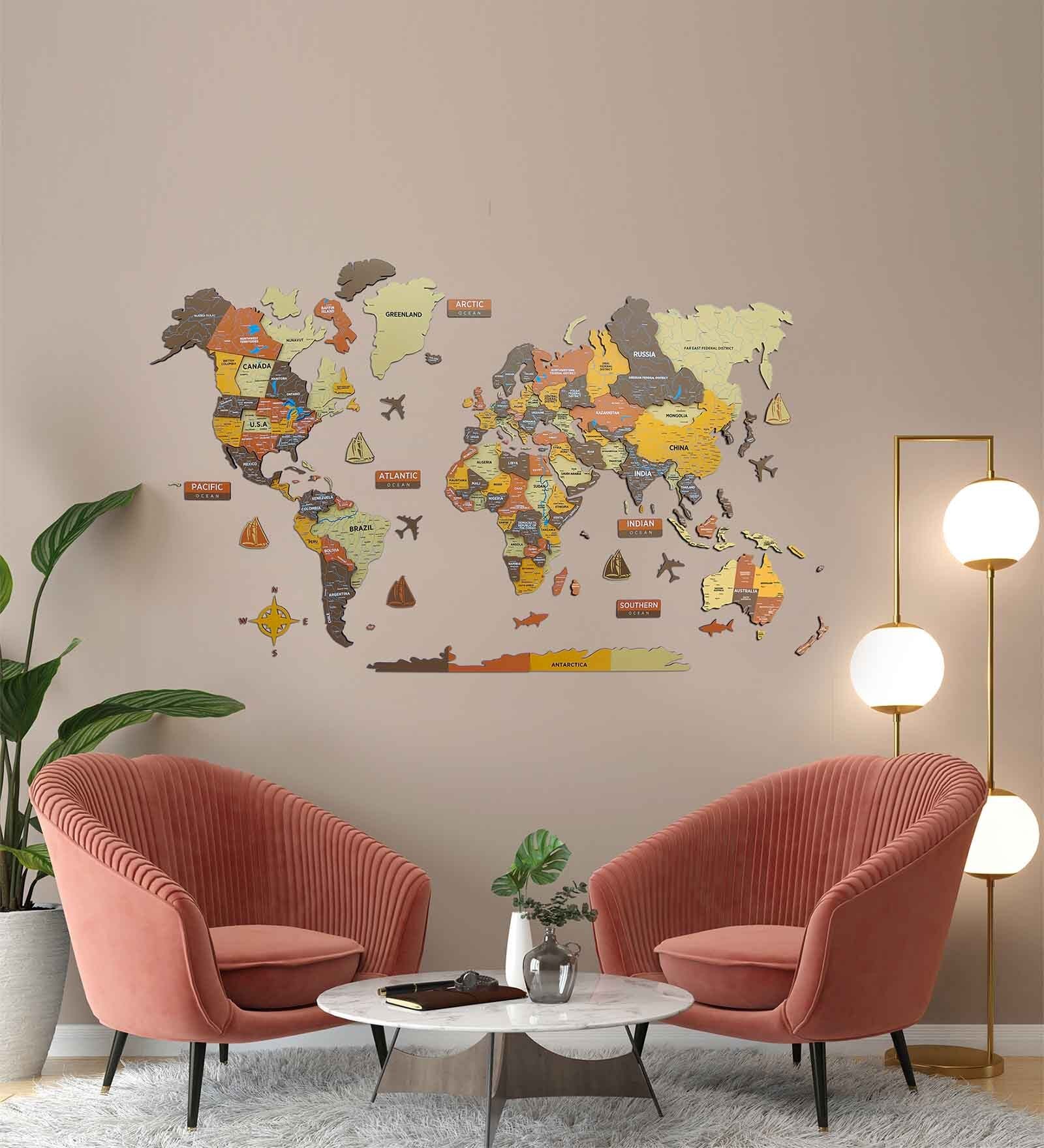 Buy 3D Birch Wood Beaver World Map In 59 X 35 Inches at 6% OFF by U ...