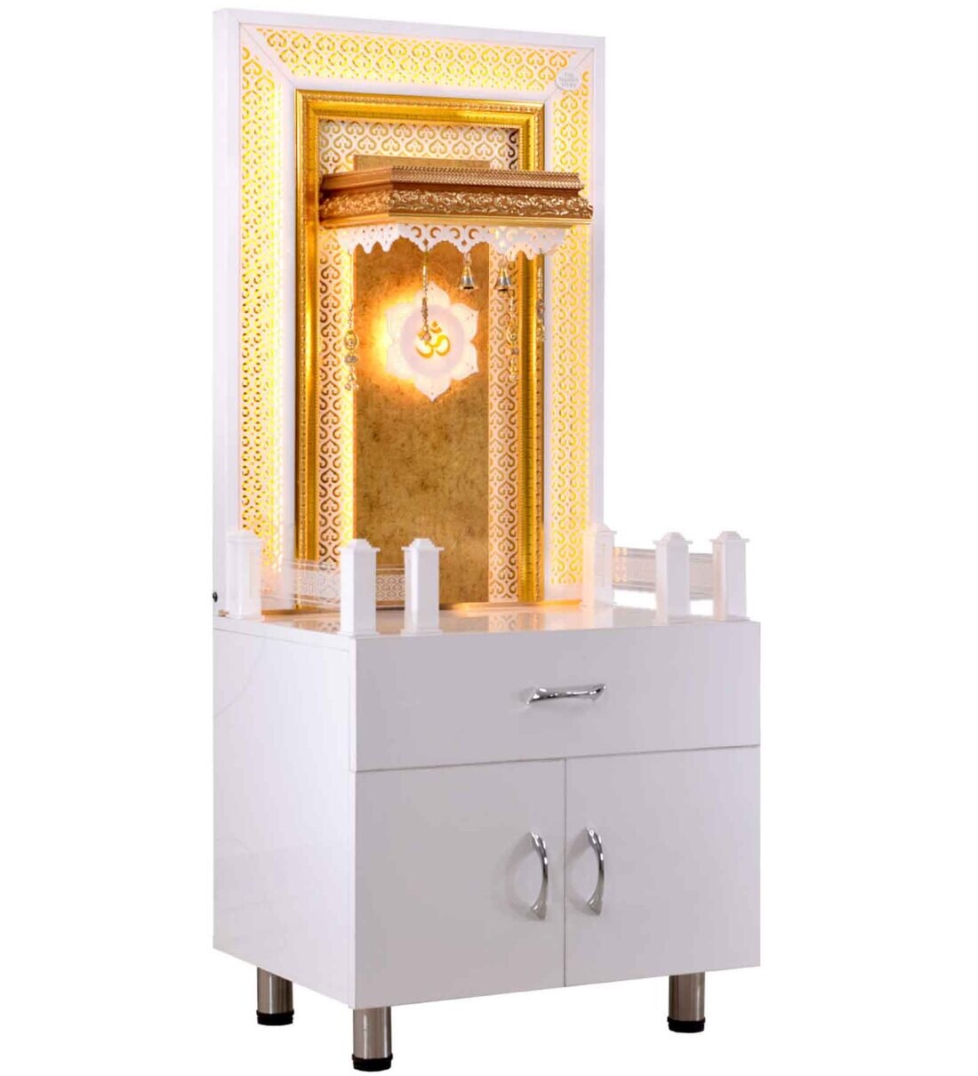 Buy The Mandir Store Gopalam White Wooden LED Mandir With Storage ...