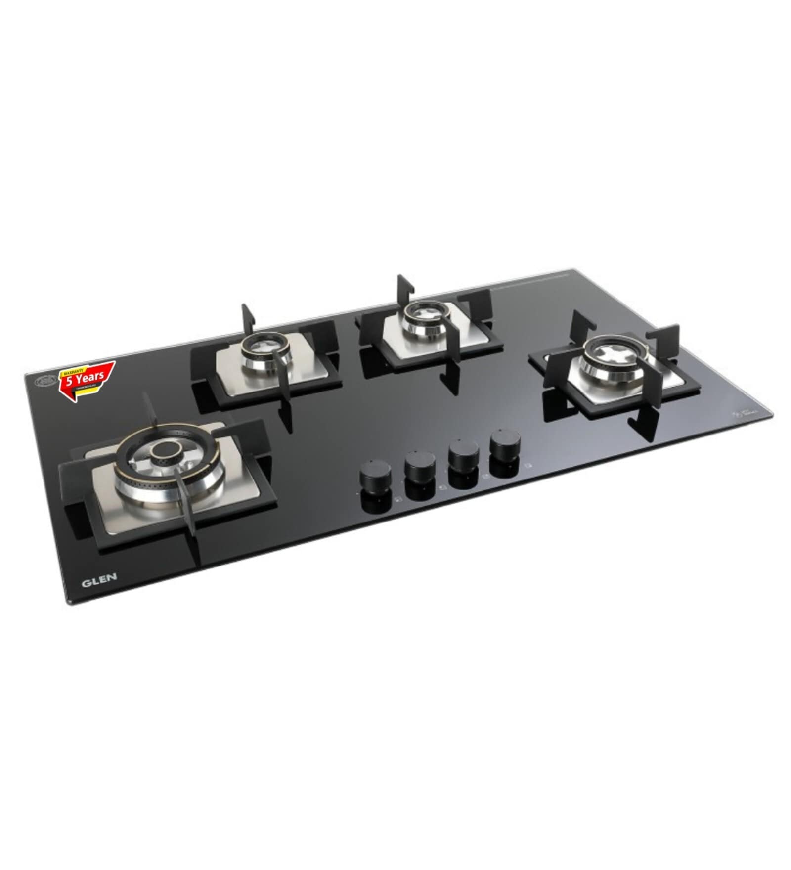 Buy 4 Burner Built-in Glass Gas Hob with Double Ring Forged Brass ...