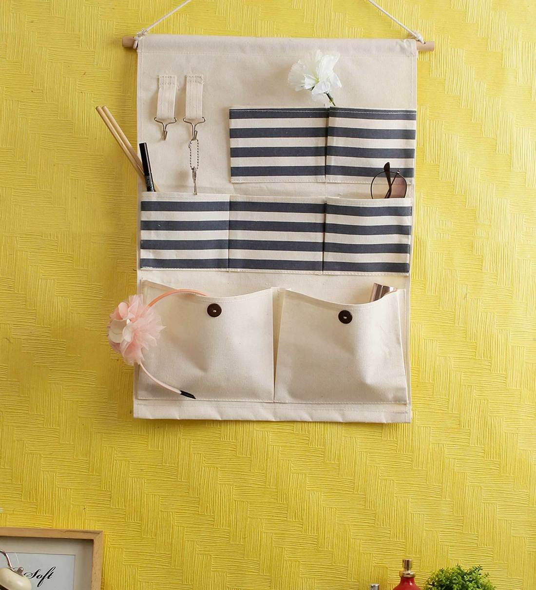 Buy 7 Pockets Fabric Wall Organiser In White by Cortina Online - Wall ...