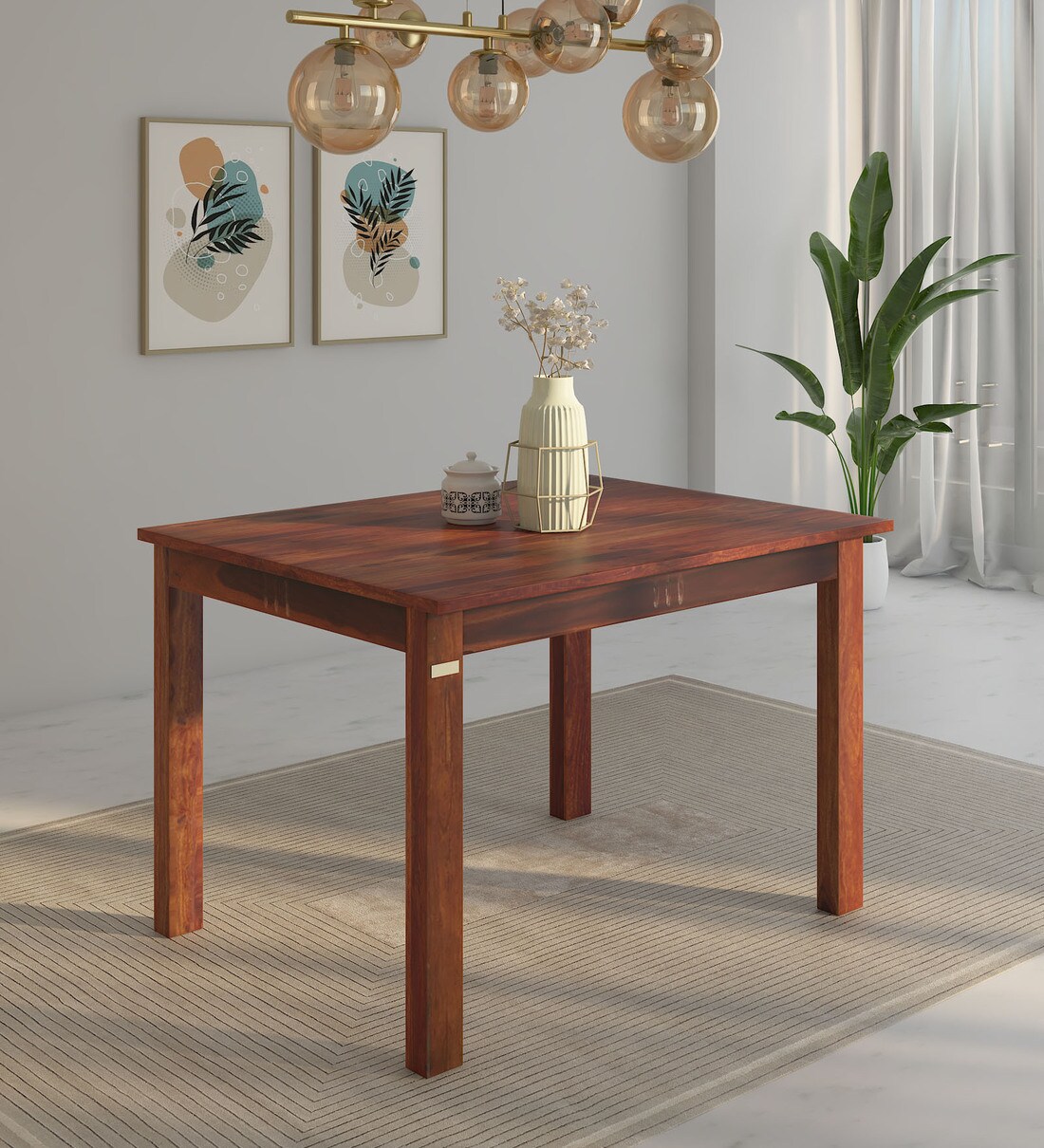 Buy Abbey Sheesham Wood 4 Seater Dining Table In Honey Oak Finish ...