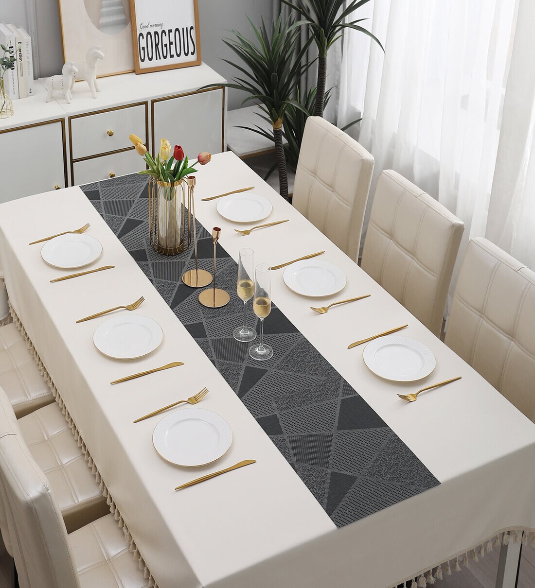 Buy Abstract Black (71 x12) PVC Table Runner at 38% OFF by HOKIPO ...