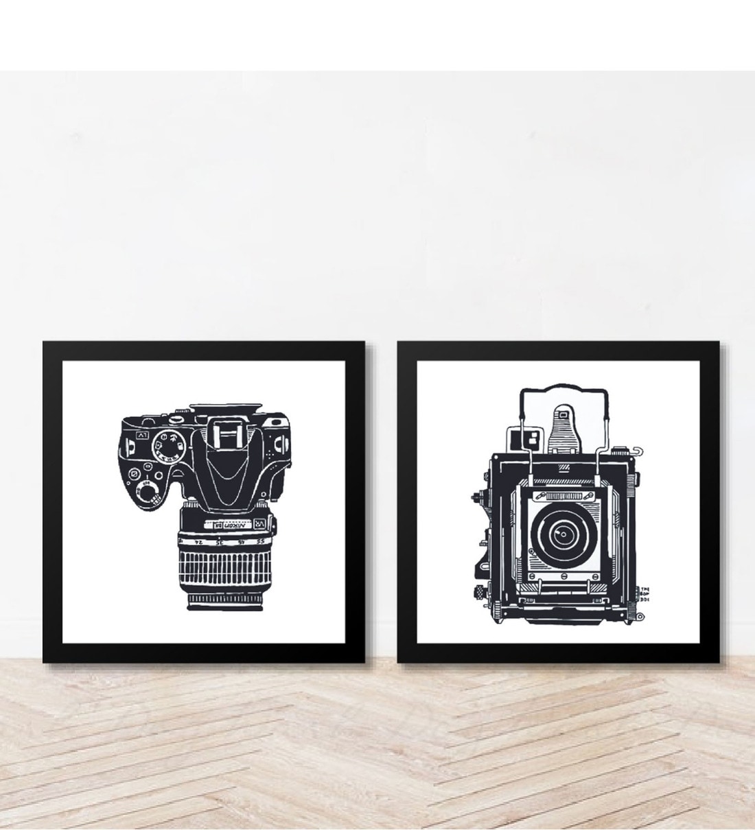 Buy Abstract Camera White Paper & Wood Framed Abstract Art Print Set of ...