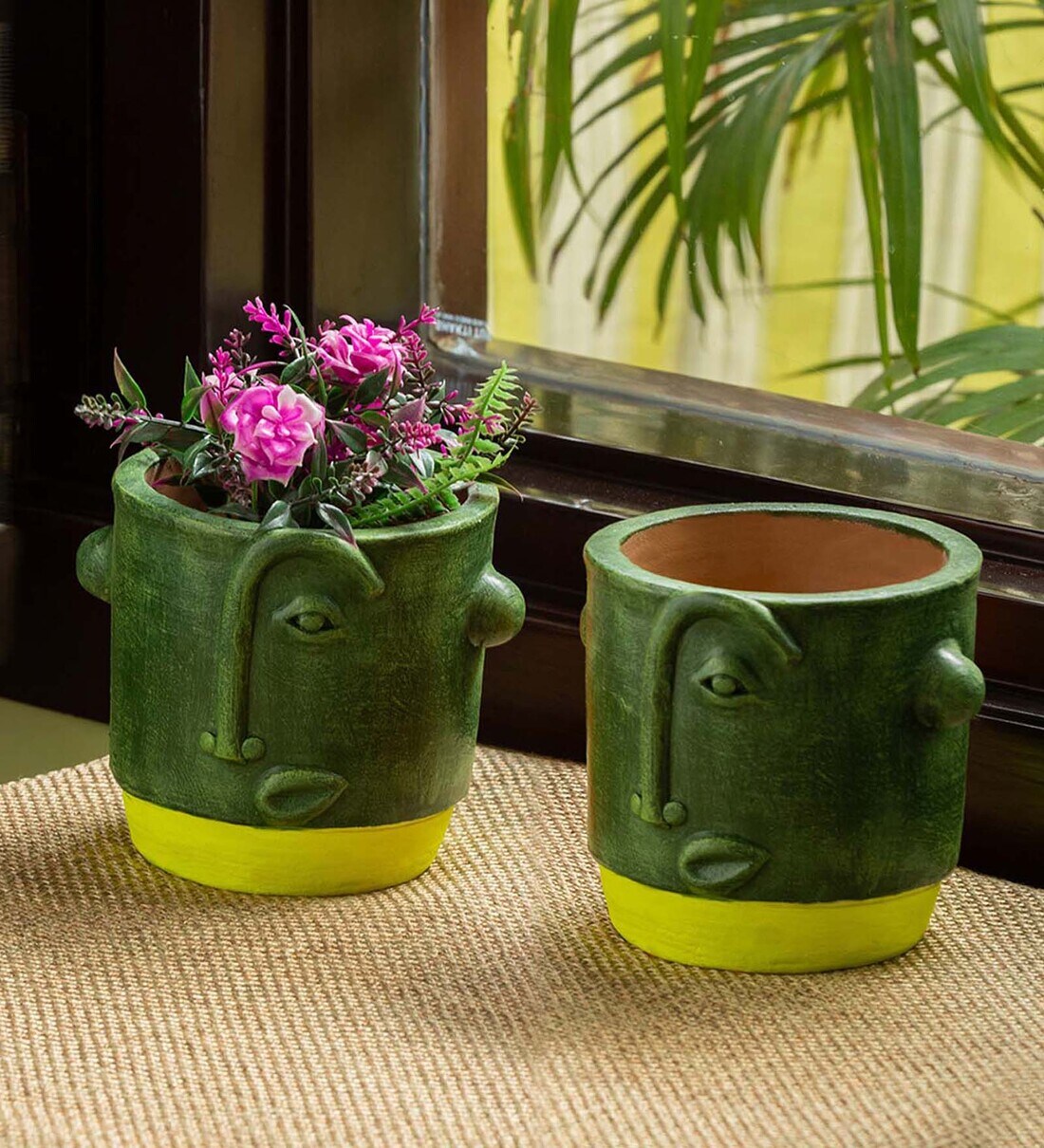 Buy Abstract Faces Handmade & Hand Painted Planter Pot In Terracotta ...