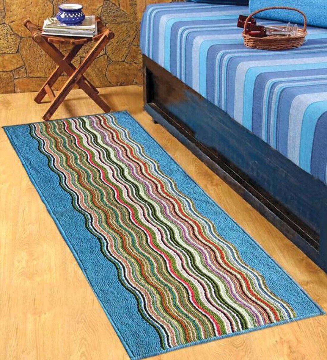 Buy Blue Polypropylene 22 x 55 Inches Machine Made Floor Runner by ...
