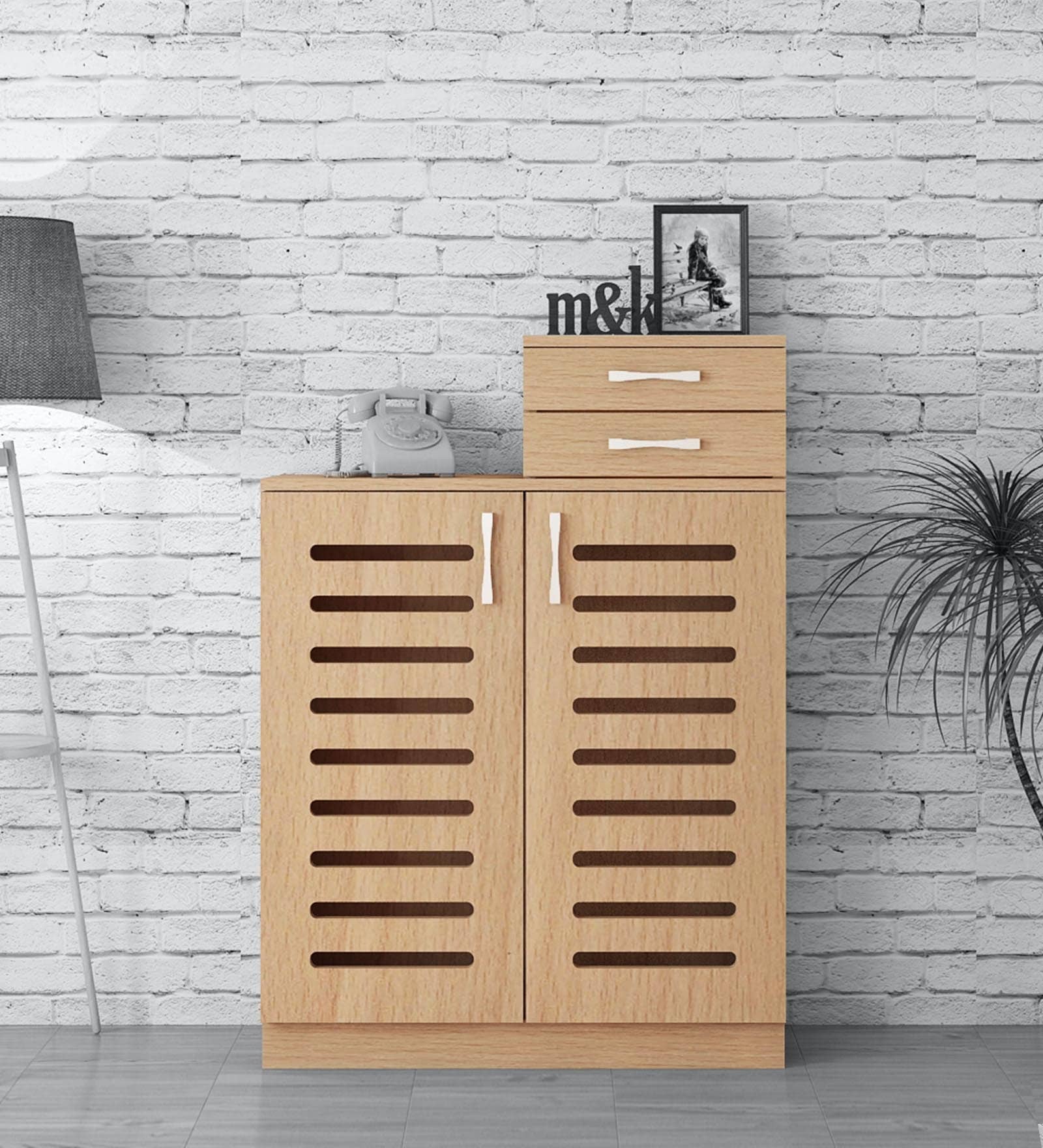 Buy Austin Slatted 2 Door Shoe Cabinet with 2 Drawers in Canadian Maple ...