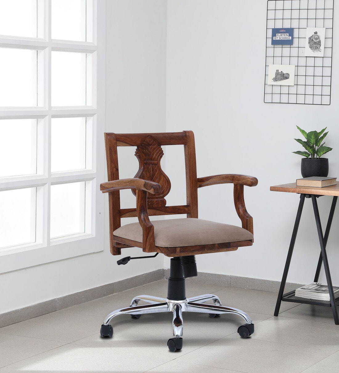 Buy Alberta Solid Wood Ergonomic Chair in Scratch Resistant Rustic Teak ...