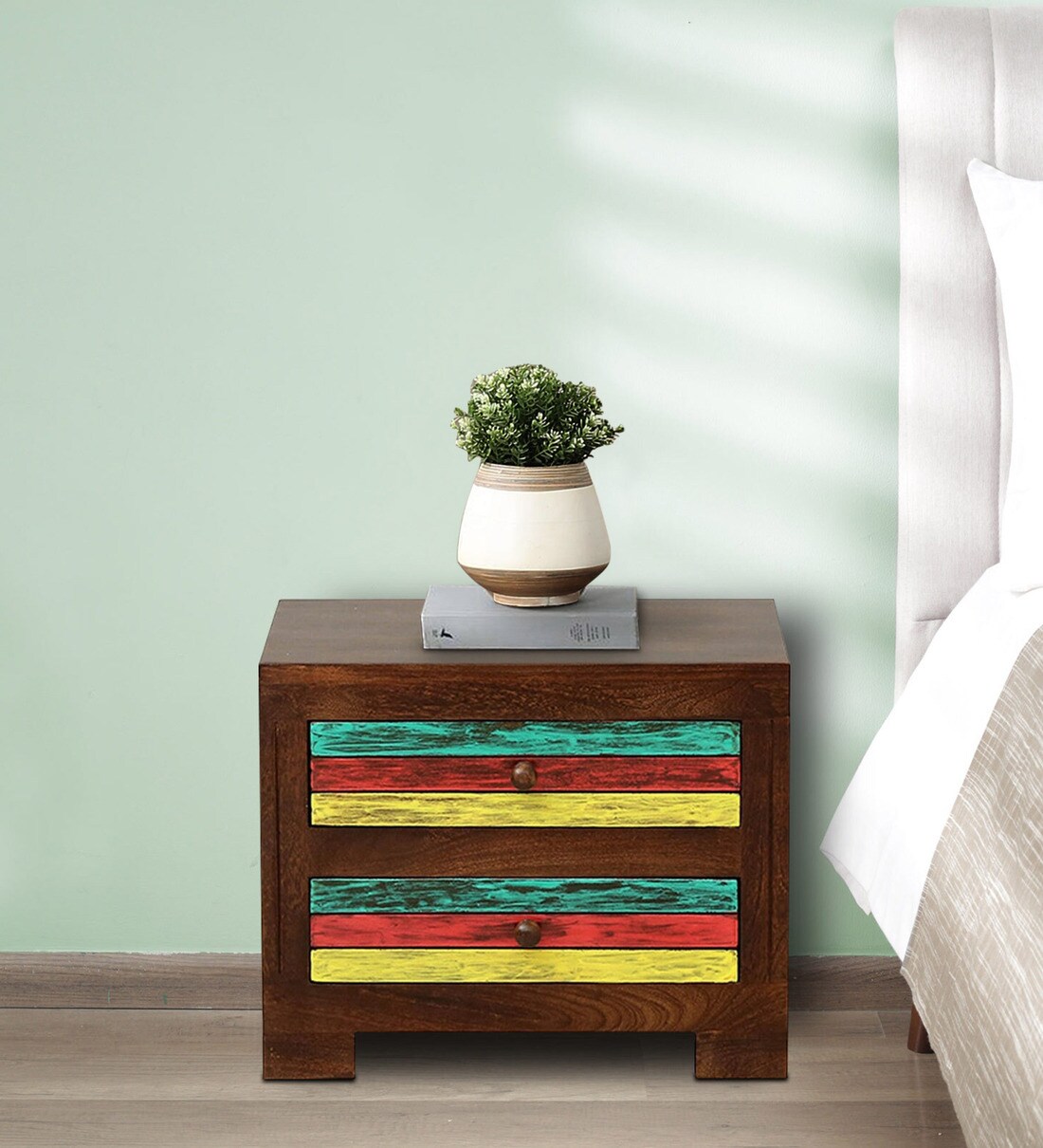 Buy Alfie Solid Wood Bedside Table In Multi-Colour at 17% OFF by ...