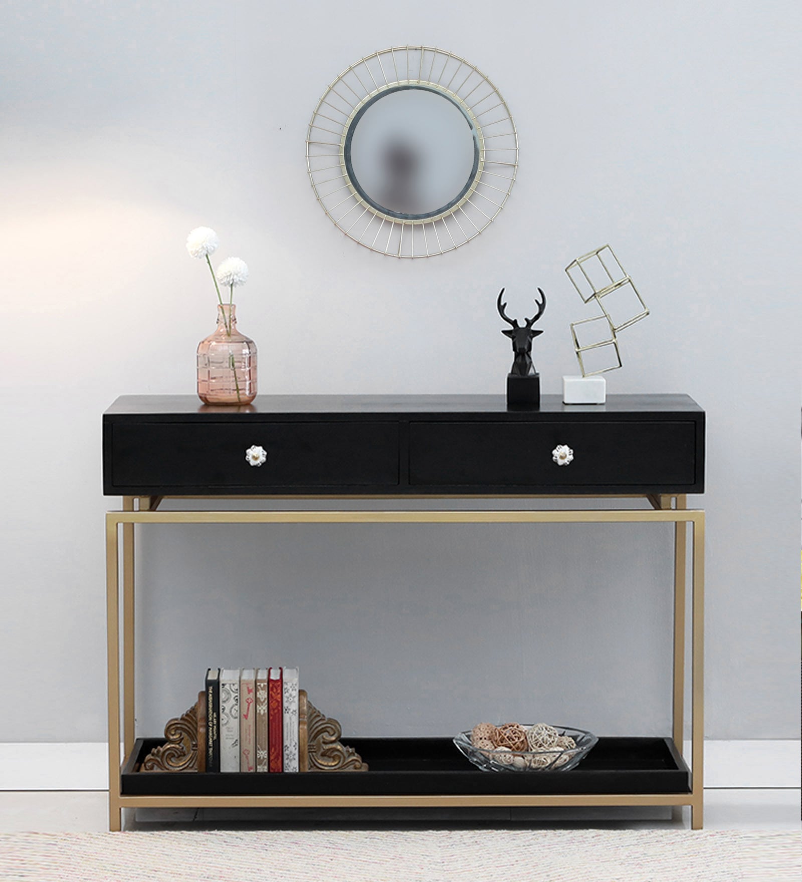 Buy Alex Solid Wood Console Table In Black & Gold Finish Online ...