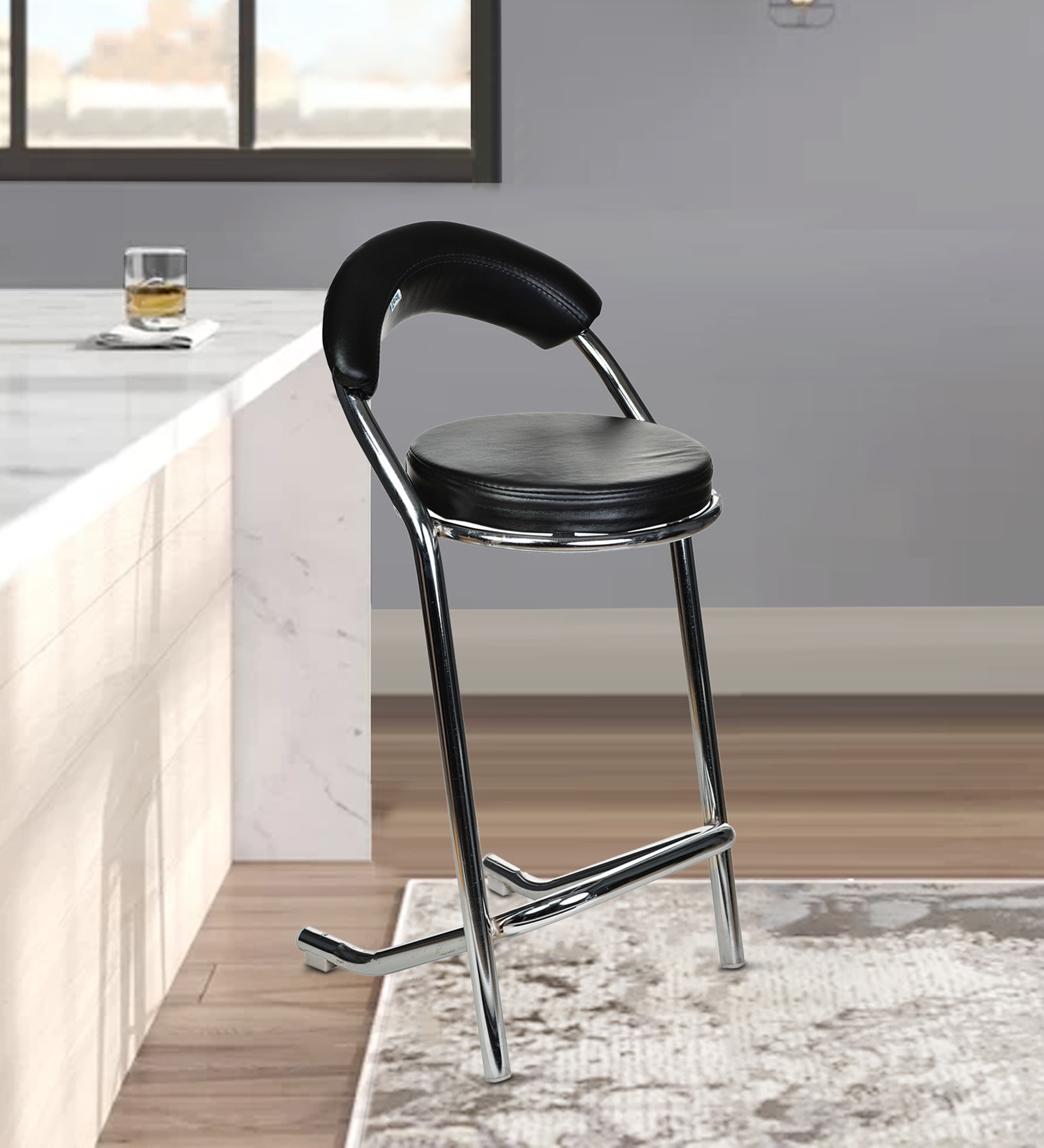 Buy Altitude Leatherette Bar Stool In Black Colour Online ...