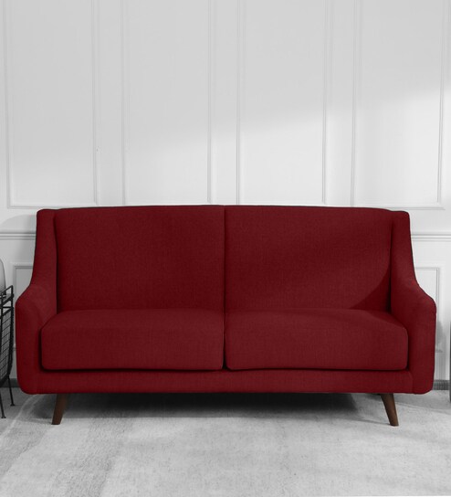 Buy Alpine Fabric 3 Seater Sofa In Red Colour Online - Mid-Century ...