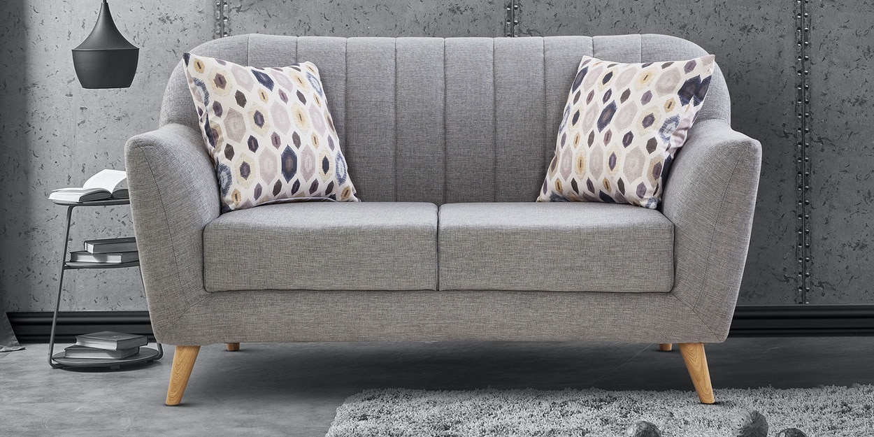 Buy Antalya Fabric 2 Seater Sofa in Grey Colour Online - Mid-Century ...