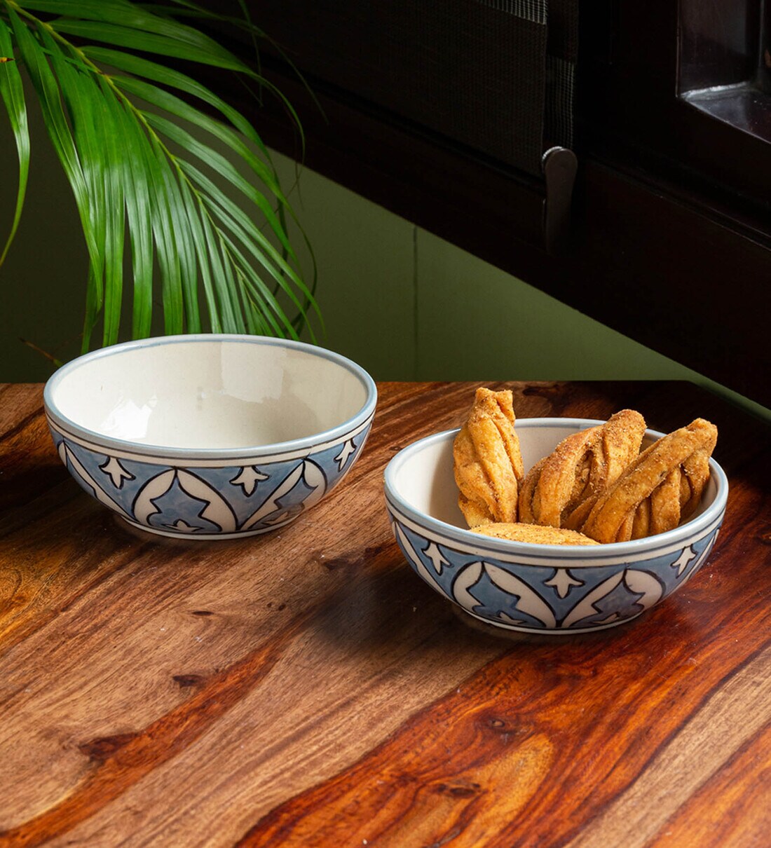 Buy Arabian Nights 230ml Blue & White Ceramic (Set of 2) Dinner Bowl ...