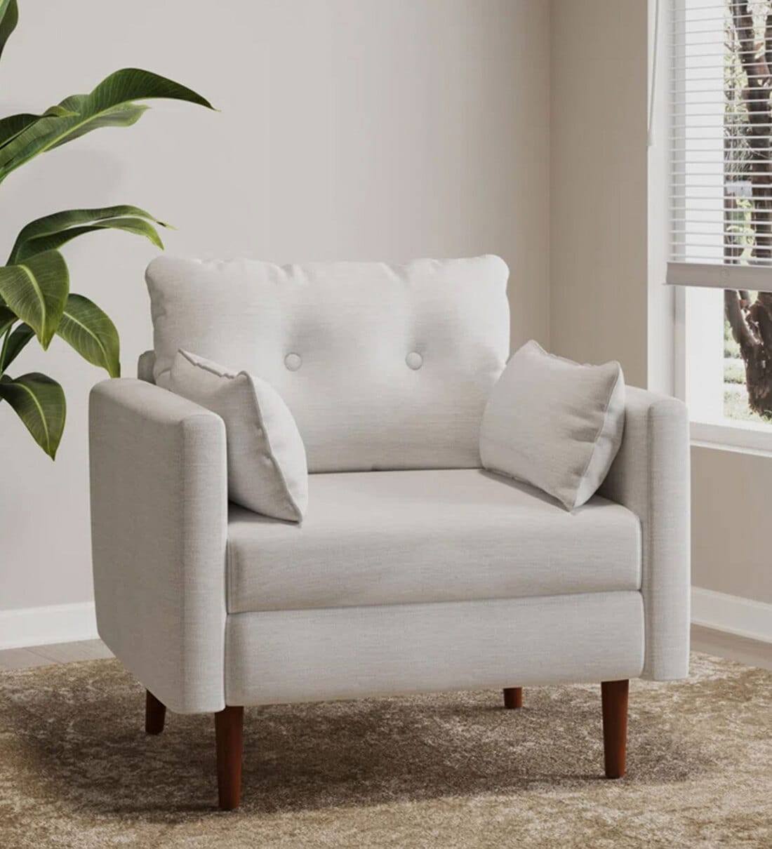 Buy Ariahana Fabric Arm Chair in Ivory Colour Online - Arm Chairs ...