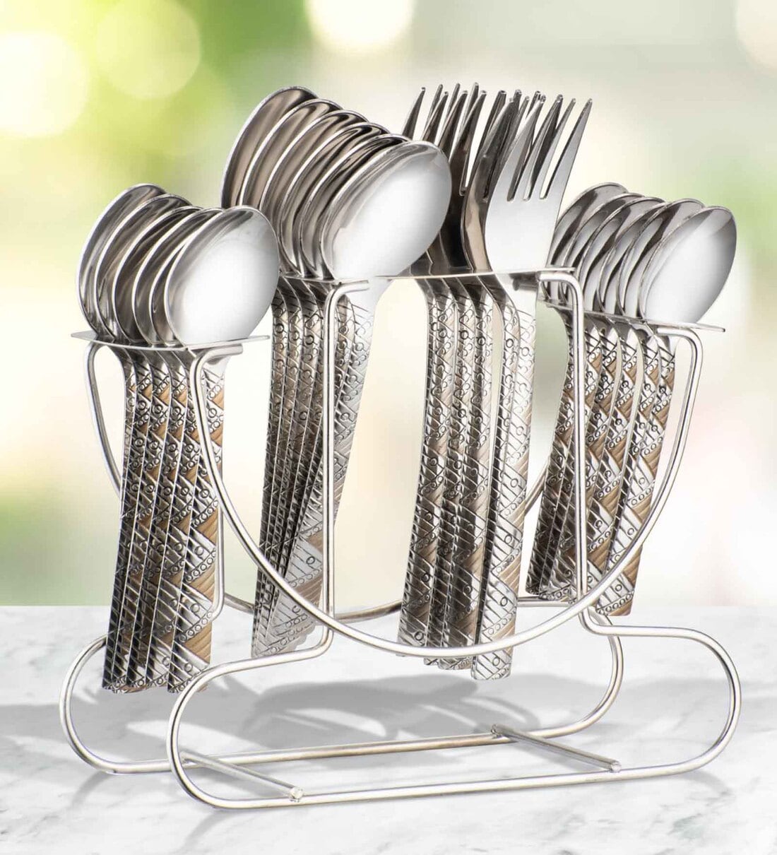 Buy Arias Bloom Silver Stainless Steel (Set of 24) Table Spoon & Fork ...