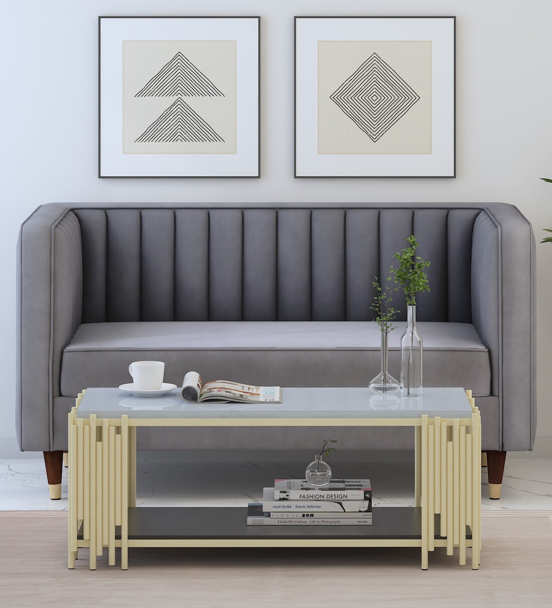 Buy Artis Coffee Table In Golden Finish With Marble Top Online ...