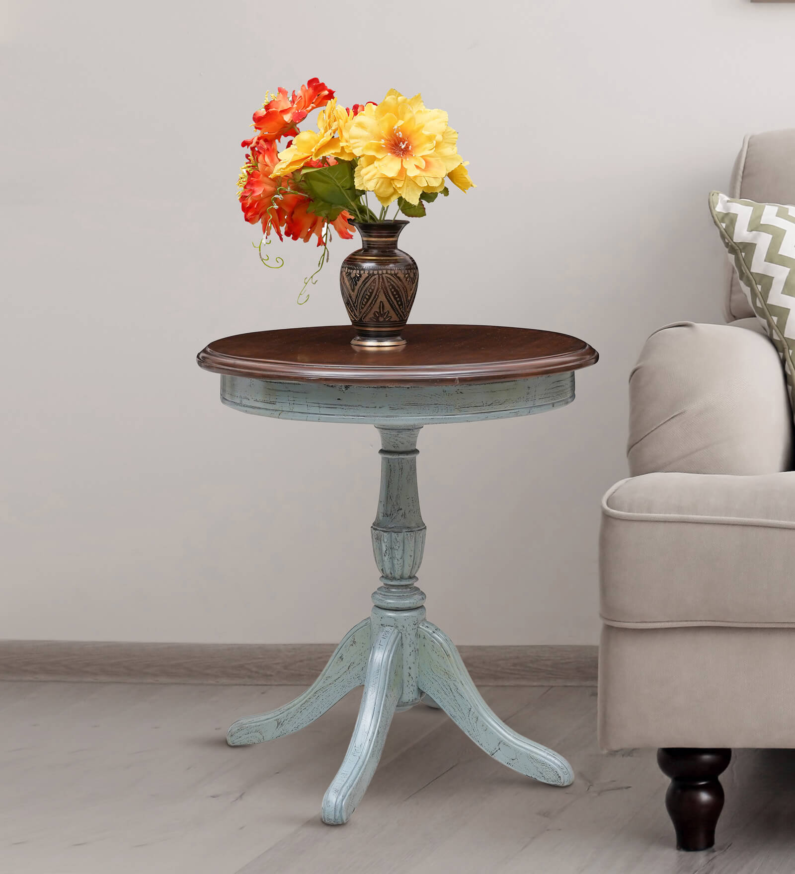 Buy Artasia Solid Wood End Table in Distress Blue & Oak Finish at 27% ...
