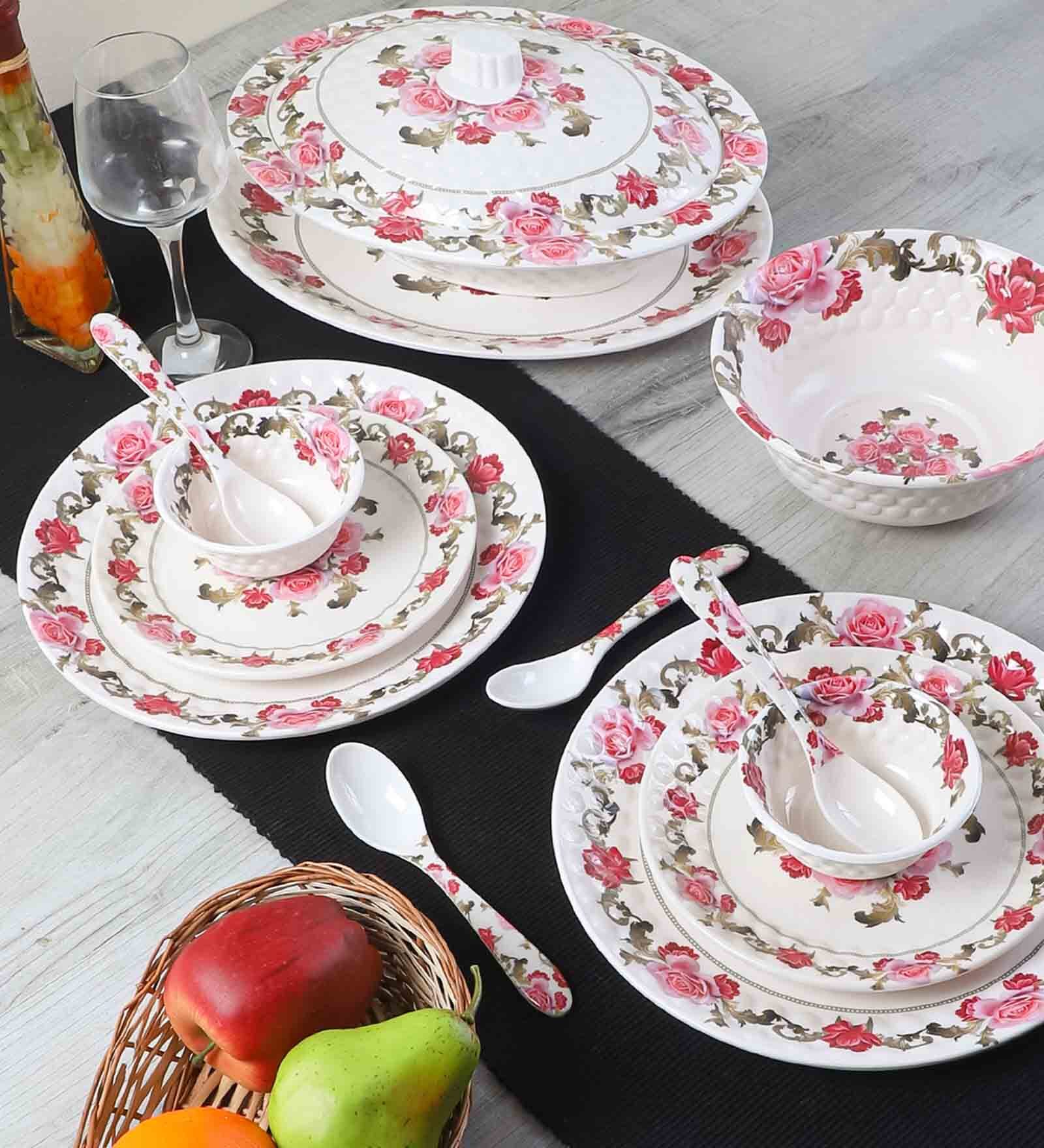 Buy Floral Design 40 Pcs White & Pink Melamine Dinnerware Set at 29% ...