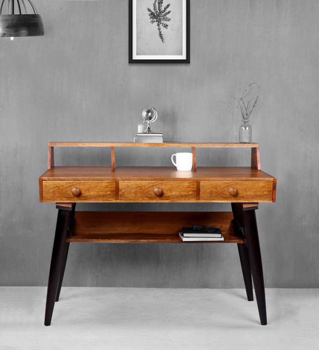 Buy Austin Solid Wood Writing Table (3 drawer) in Teak & Black Finish ...