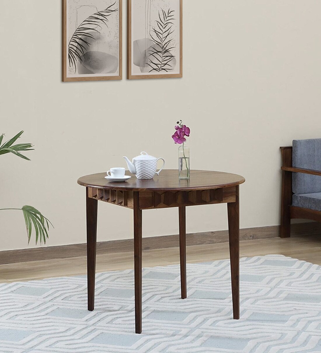 Buy Avilys Sheesham Wood 4 Seater Round Dining Table In Provincial Teak ...