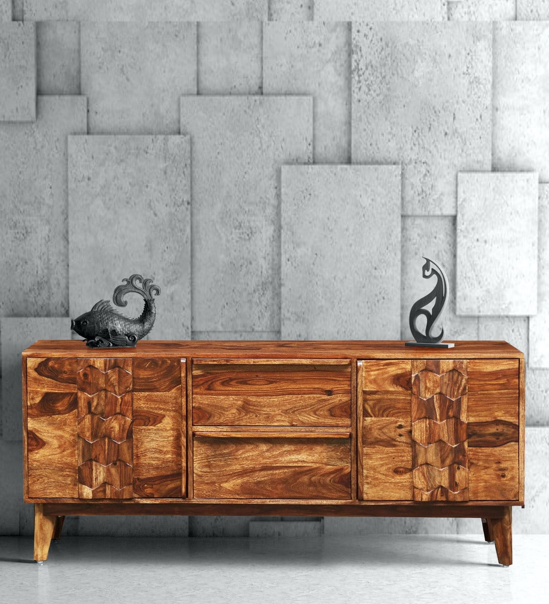 Buy Avilys Solid Wood Sideboard in Rustic Teak Finish Online - Eclectic ...