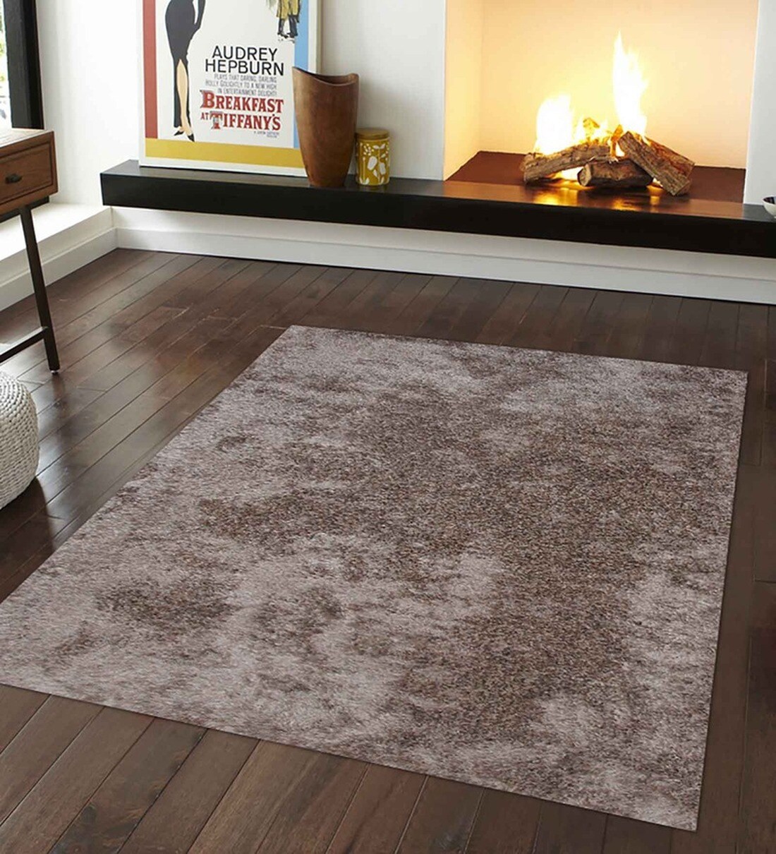 Buy Brown Shaggy Polyester 5 ft x 7 ft Machine Made Carpet by AVI ...