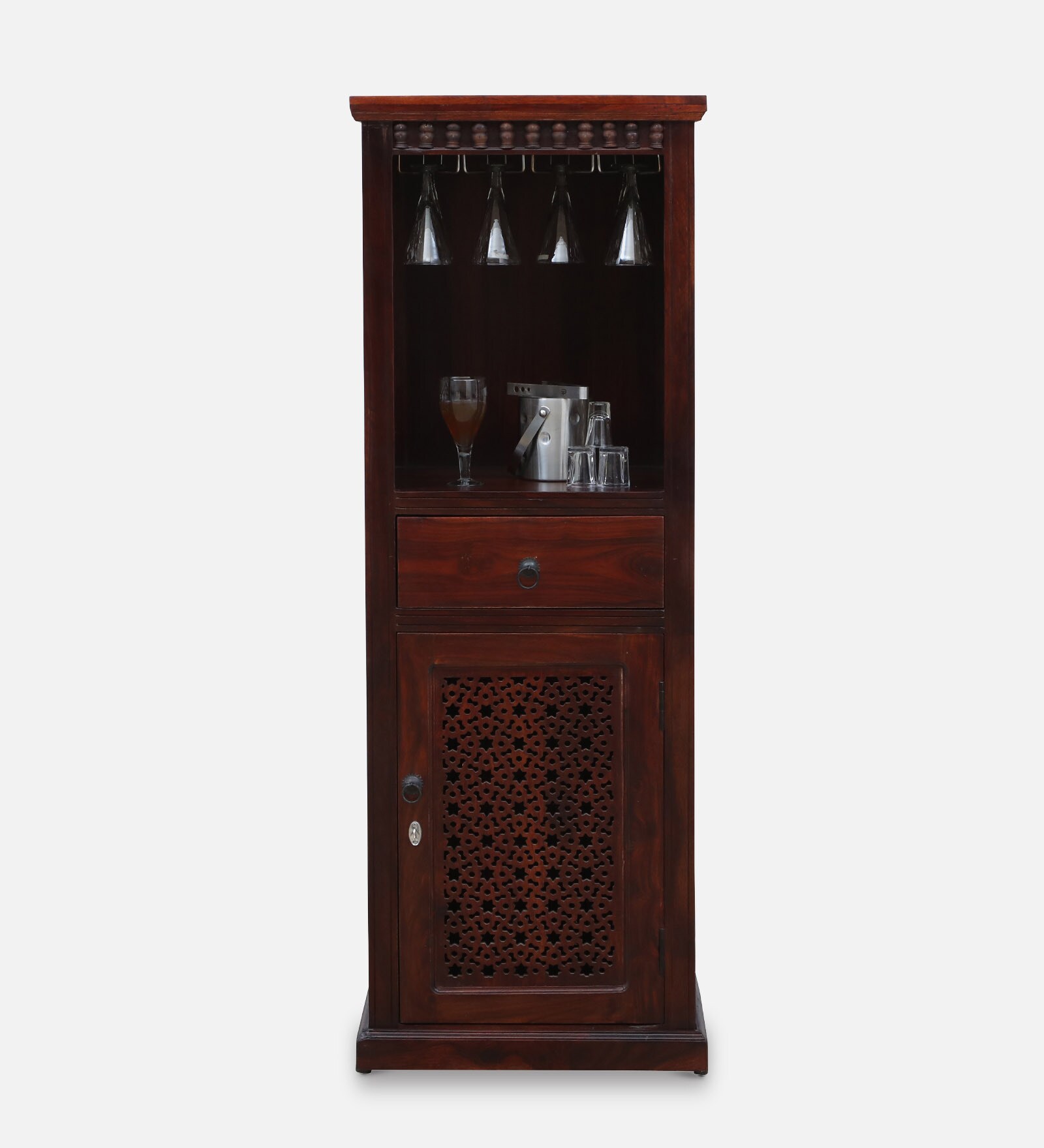 Buy Avantika Sheesham Wood Tall Bar Unit In Honey Oak Finish Online ...