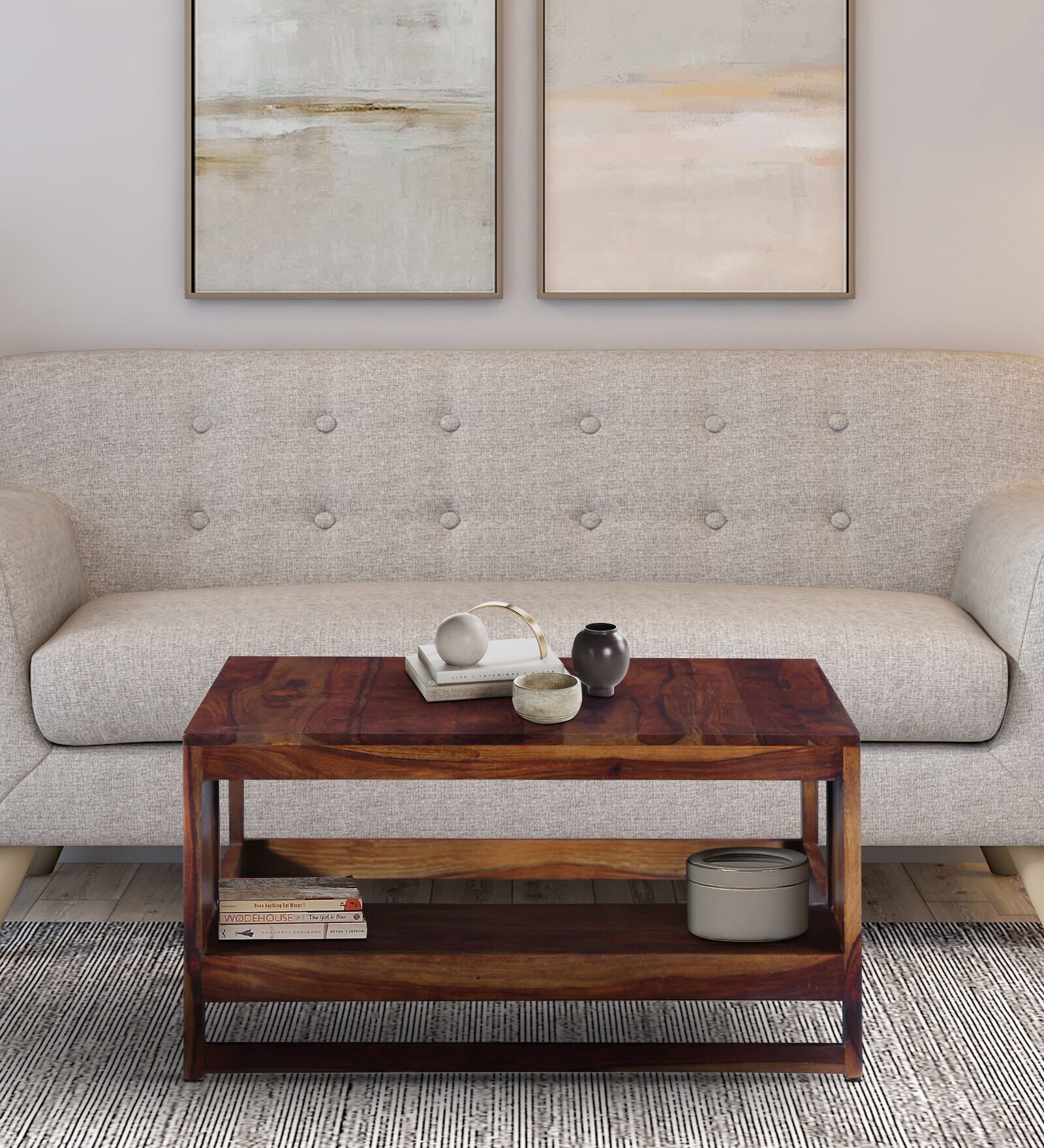 Buy Avian Sheesham Wood Coffee Table In Provincial Teak Finish With Shelf Online - Modern Coffee ...