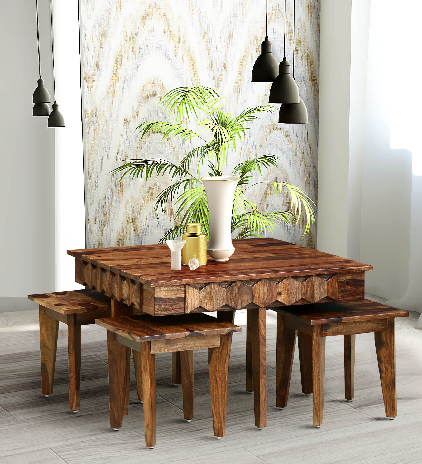 Buy Avilys Solid Wood Nesting Coffee Table Set In Rustic Teak Finish at ...