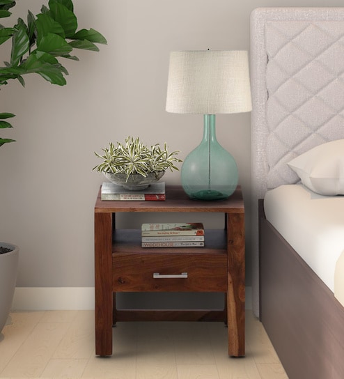 Buy Avian Z Sheesham Wood Bedside Table In Rustic Teak Finish With ...
