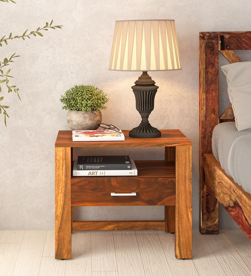 Buy Avian Sheesham Wood Bedside Table In Rustic Teak Finish With Drawer ...
