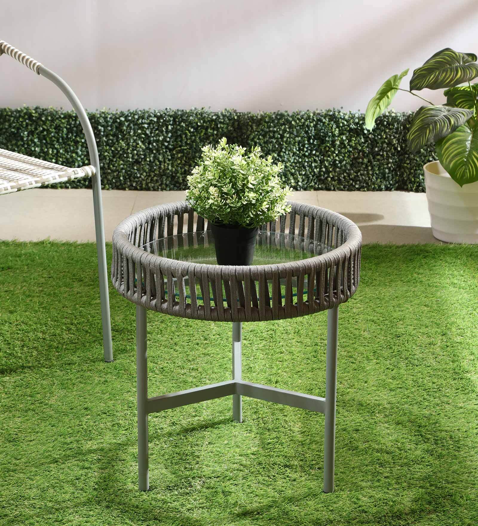 Buy Axle Metal Outdoor Coffee Table in Grey & Grey Colour Online ...