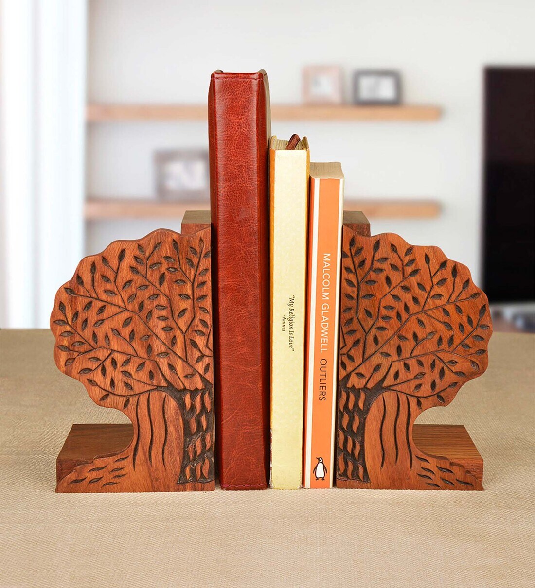 Buy Sheesham Wood Banyan Tree Bookend Online - Bookends - Table ...