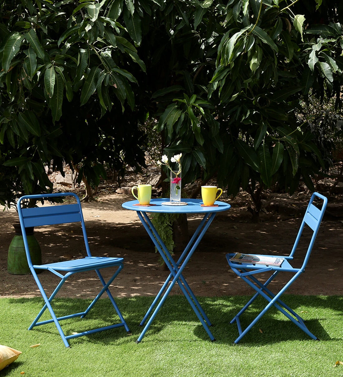 Buy Bartles Metal Outdoor Table Set with 2 Chairs in Blue Colour at 15% ...