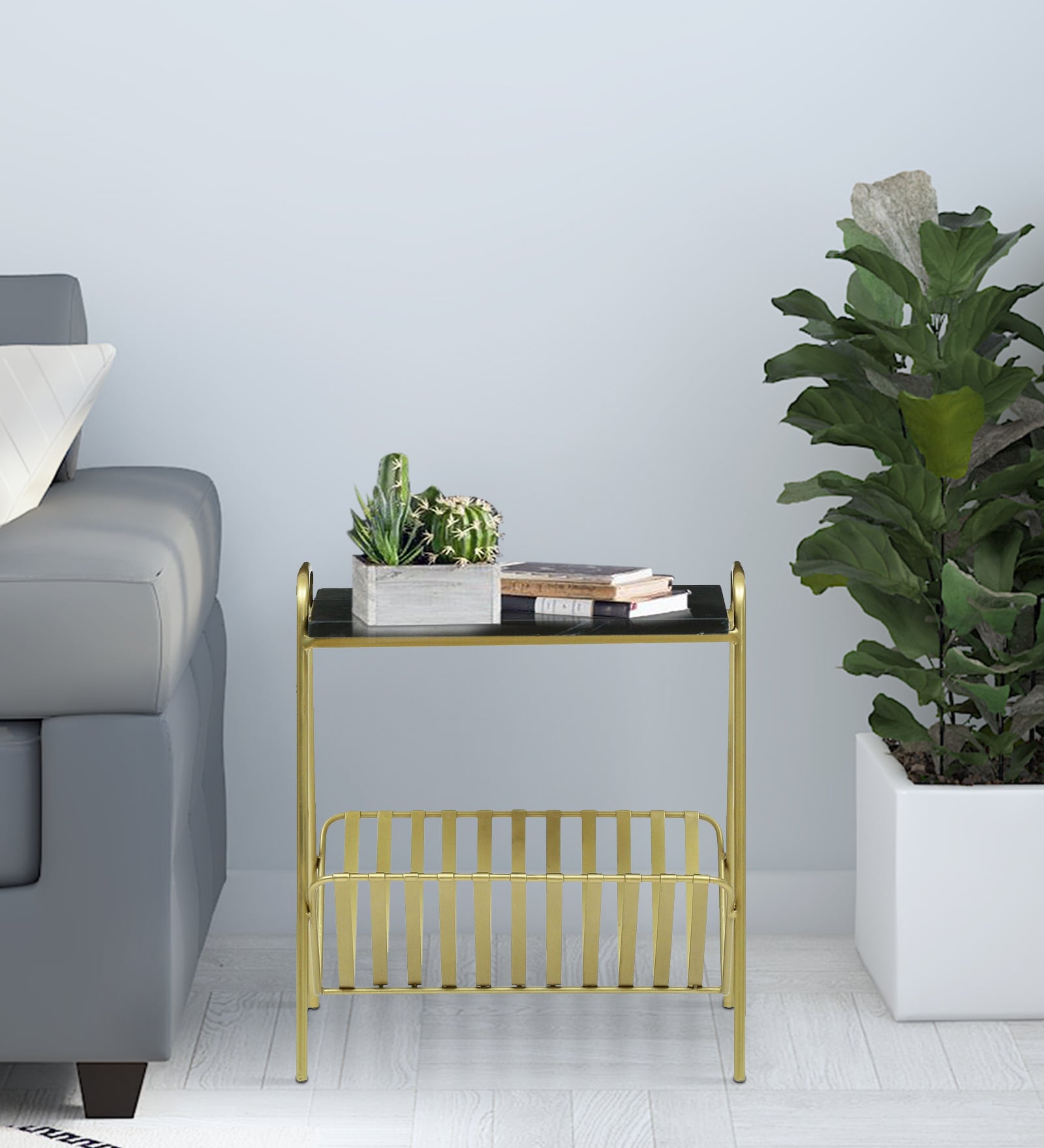 Buy Allonso Metal End Table & Magazine Holder In Black Colour Online ...