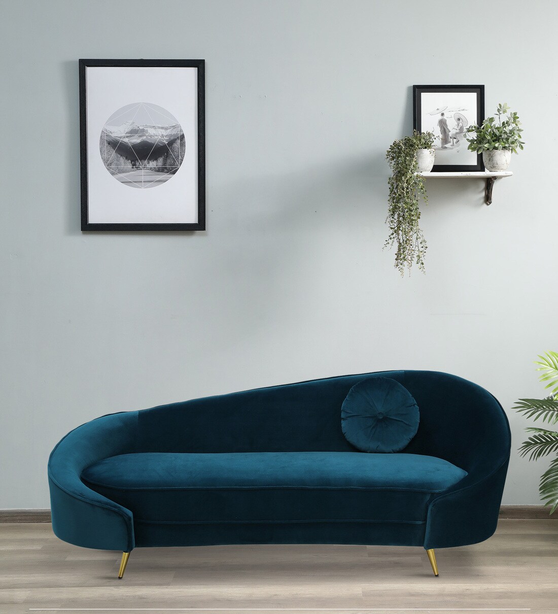 Buy Beato Velvet Chaise Lounger in Teal Blue Colour Online - Chaise ...