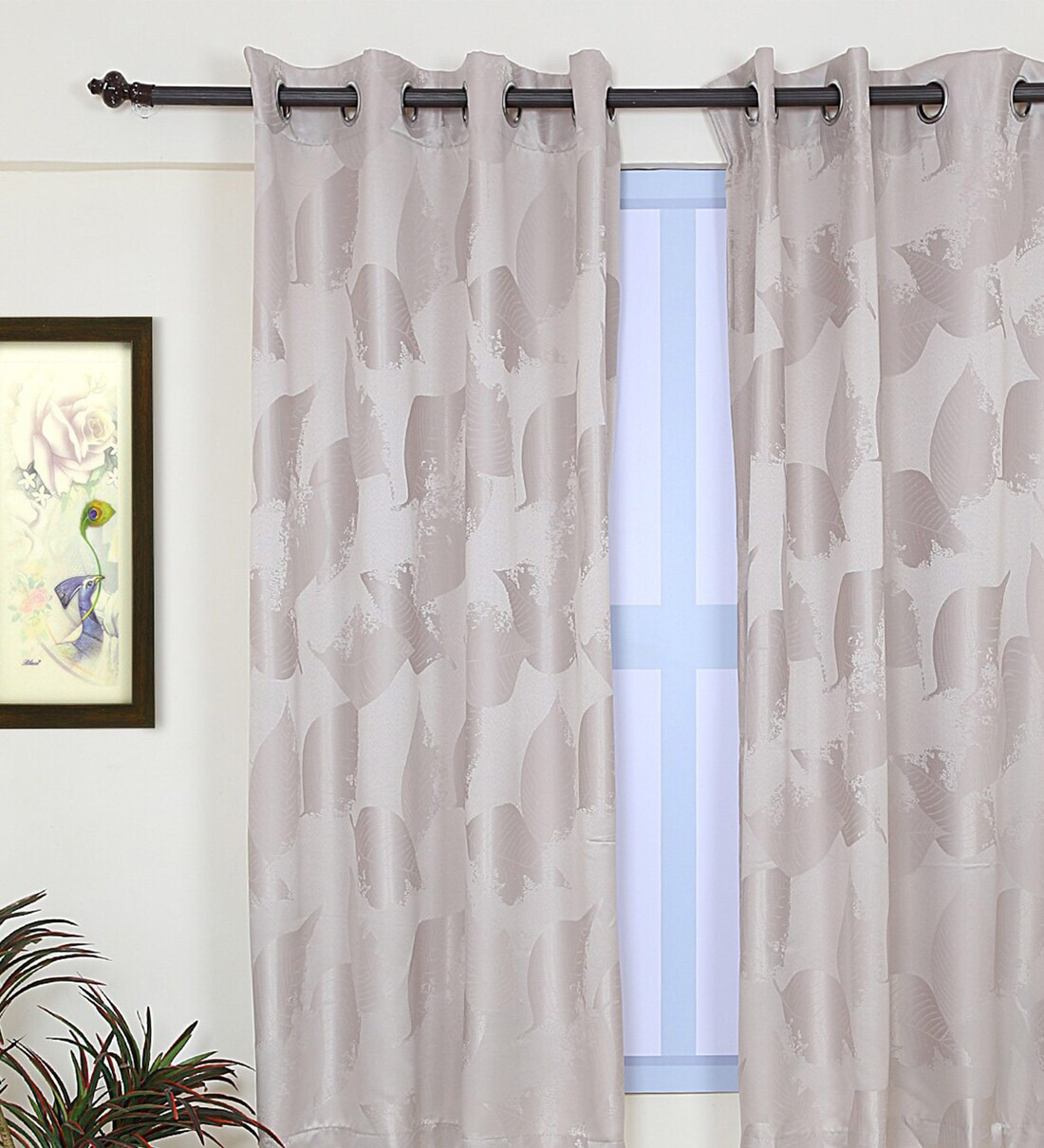 Buy Beige Abstract Polyester 5 Ft Semisheer Eyelet Window Curtain by ...