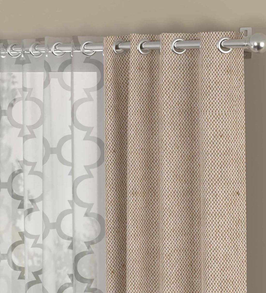 Buy Beige Semisheer Polycotton 7 Feet Eyelet Set of 4 Curtains by ...