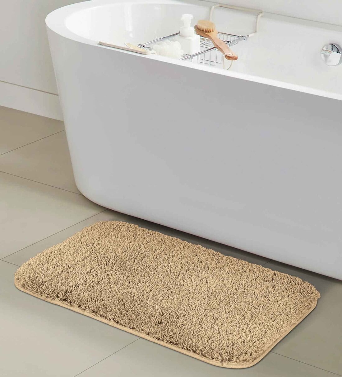 Buy Beige Solid Polyester 24x16 Inches Anti Skid Bath Mat by Obsessions ...