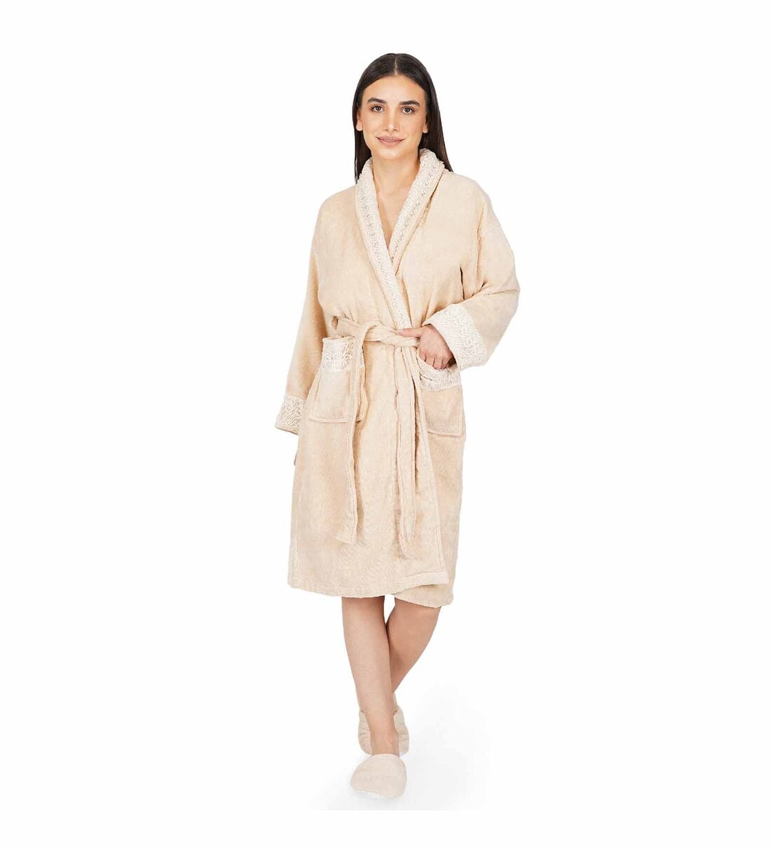 Buy Beige Solid 100% Cotton Women Bathrobe With Slippers (XL) By ...