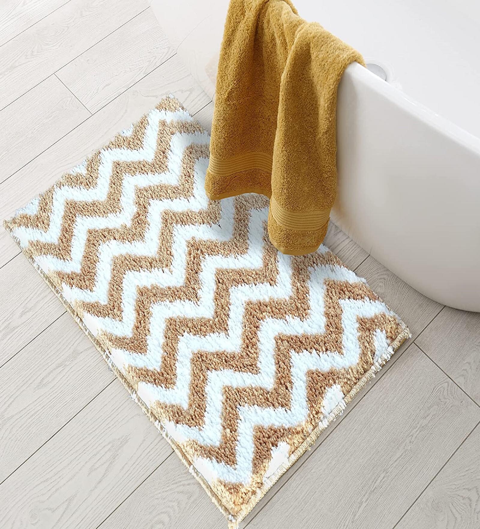 Buy Beige Geometric Microfibre 32x20 Inches Super Soft Bath Mat by ...