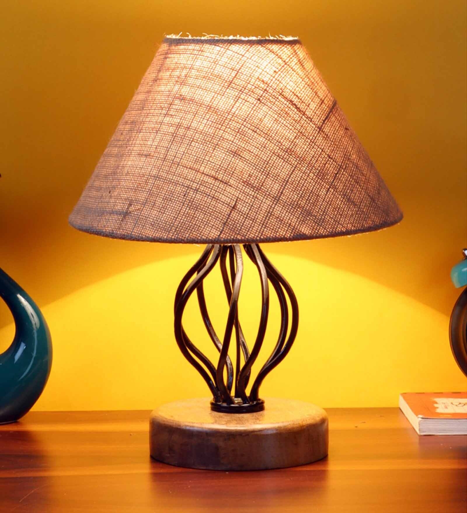 Buy Beige Jute Table Lamp With Wood & Iron Base By New Era at 70% OFF ...