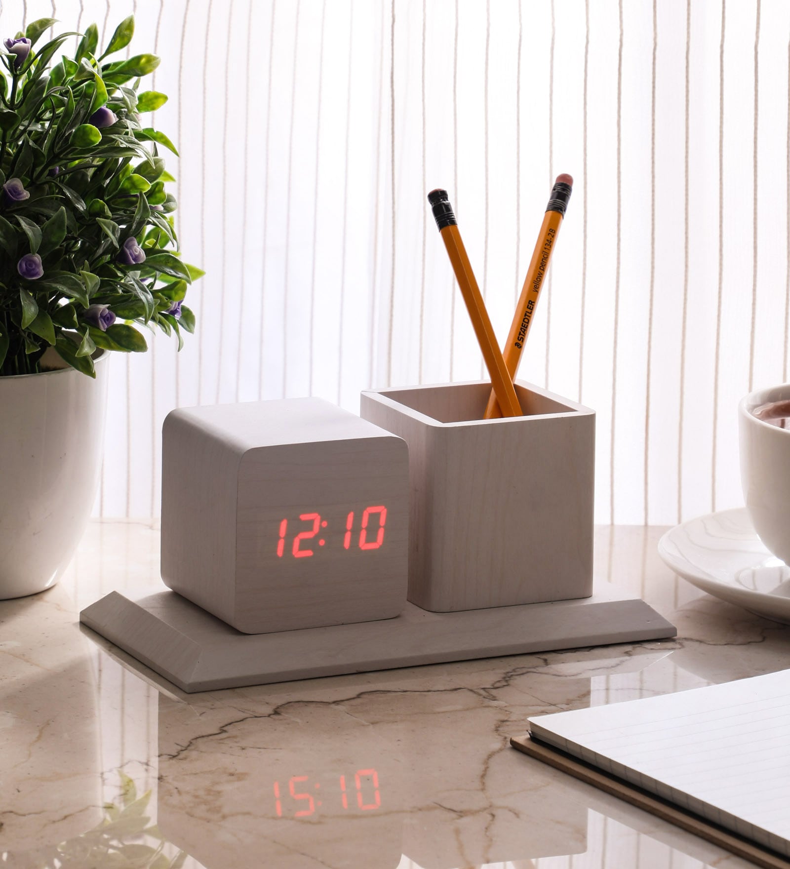 Buy Beige Engineered Wood Digital Table Clock by Mad Over Decor Online ...