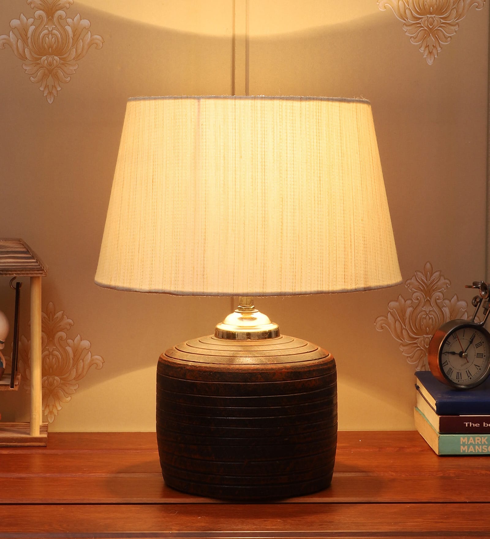 Buy Adriana Beige Fabric Shade Night Lamp With Teracotta Base By Foziq ...