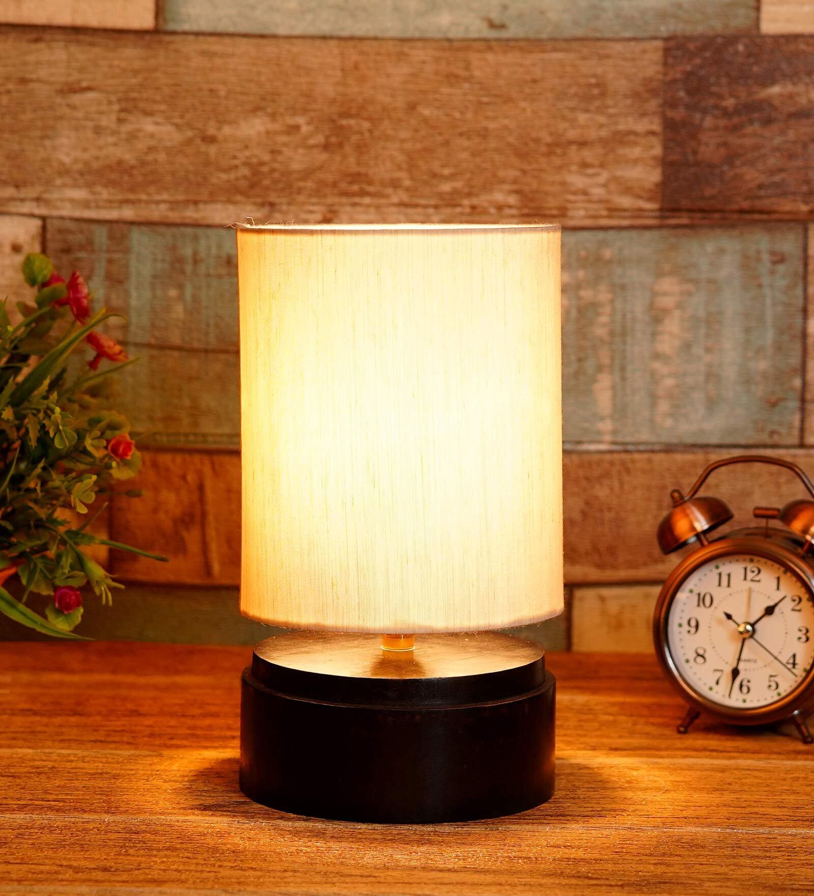 Buy Pixee Beige Fabric Shade Night Lamp With Wood Base By BrightDaisy ...